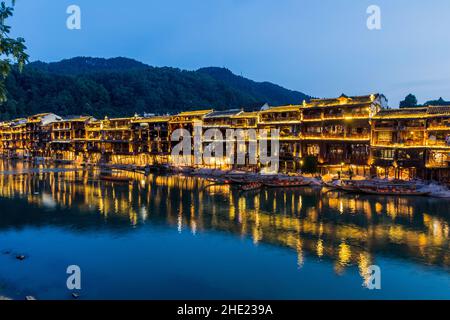 Riverside, old town of Fenghuang, Hunan Province, China, Asia Stock ...
