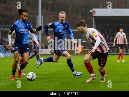 Garath McCleary of Wycombe Wanderers wins a header during the Sky Bet ...