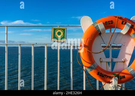 Lifebuoy with Sign on Water Safety Stock Photo - Alamy