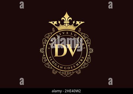 Vintage DV initial monogram with floral wedding crest. Vintage wedding ...