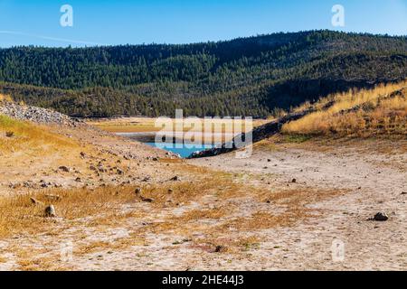Extremely low & drought stricken Ochoco Reservoir; central Oregon; USA ...