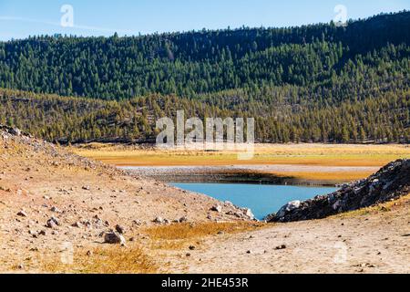 Extremely low & drought stricken Ochoco Reservoir; central Oregon; USA ...