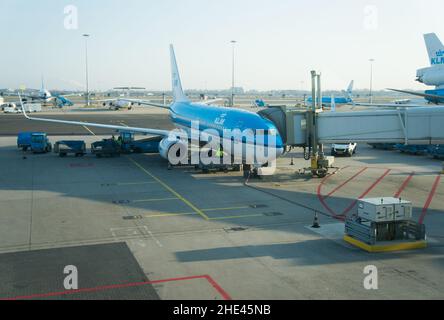 KLM airplane waiting for passengers in Split airport. Aircraft ...