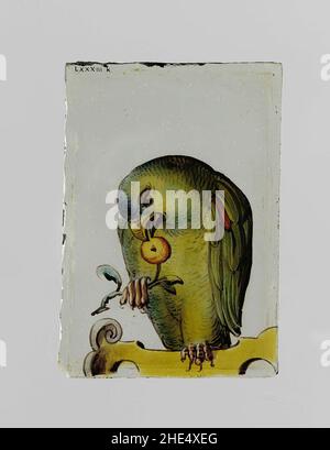 Ruit met een vogel met kers in zijn snavel en een festoen aan een poot ...