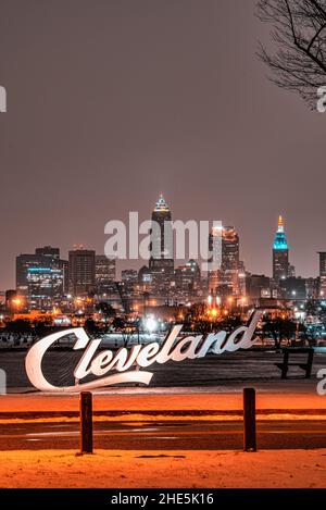 edgewater park cleveland sign during a snow storm in cleveland ohio ...