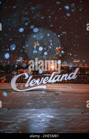 Cleveland Skyline during a storm Stock Photo - Alamy