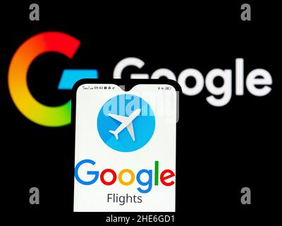 Ukraine. 9th Jan, 2022. In this photo illustration a Google Flights ...