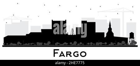 Fargo usa skyline and landmarks silhouette, black and white design ...