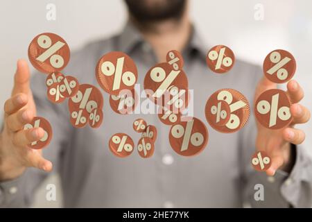 3d rendering of man holding percent symbols Stock Photo - Alamy