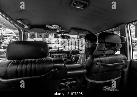 A beautiful shot of people driving in the downtown Victoria, Wharf ...
