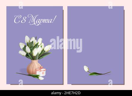8 March greeting card template. print-ready postcard mockup ...