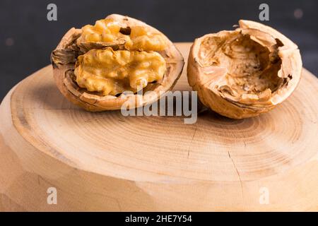 Walnut opened in warm light Stock Photo - Alamy