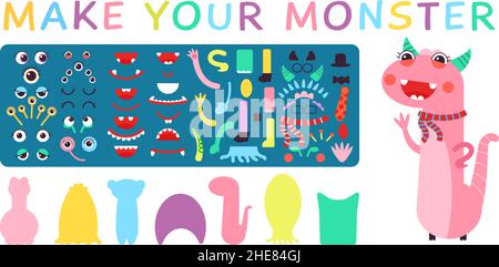Cartoon monster creation kit. Creature characters constructor with ...
