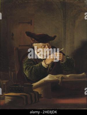 A Scholar Sharpening His Quill by Salomon Koninck, 1639 Stock Photo - Alamy
