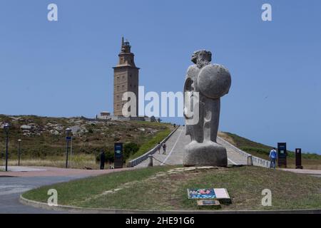 Statue of Breogán, a mythical Celtic king from Galicia, Spain near ...