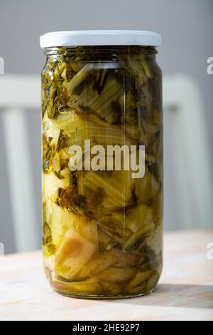Glass jar with pickled swiss chard Stock Photo - Alamy