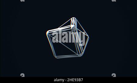 White cube edges rotating on black background. Abstract spinning ...
