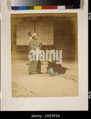 Samurai or retainer kneeling before government official or d Stock ...