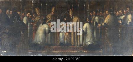 San Agustín discutiendo con el maniqueo Fortunato between circa 1663 ...