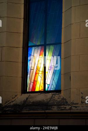 Vitrage church window lit by sunlight in the morning time Stock Photo ...