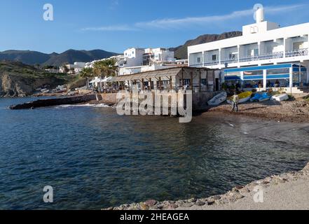 Restaurant at Isleta del Moro, fishing town near Los Escullos, in Cabo ...