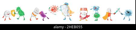 Germ characters. Cartoon bacteria and viruses. Kids comic unicellular ...