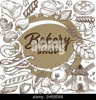 Bakery shop. Cartoon bakery, pastry and bread characters banners ...