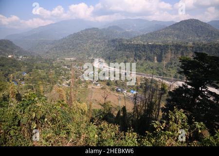 River Jaldhaka (India-Bhutan border) from Gairibas viewpoint on Khunia ...