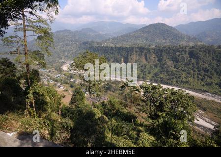 River Jaldhaka (India-Bhutan border) from Gairibas viewpoint on Khunia ...