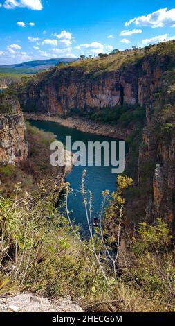 Aerial view of famous Canyons of Capitolio's lagoon. Capitolio, Minas ...
