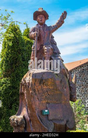 France, Haute Loire, , hiking with a donkey on the Robert Louis ...