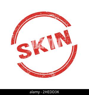 SKIN text written on red grungy zig zag borders round stamp Stock Photo ...