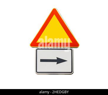 Road sign for right arow and red pedestrian sign isolated Stock Photo ...