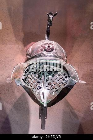 Murmillo helmet. Ancient roman gladiator reconstruction. Isolated over ...