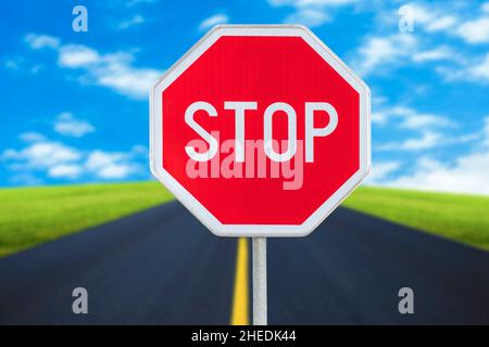 Red realistic stop road sign Stock Photo - Alamy