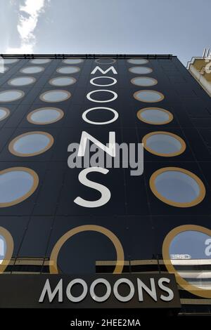 Mooons hotel glass facade low angle view, modern boutique hotel located ...