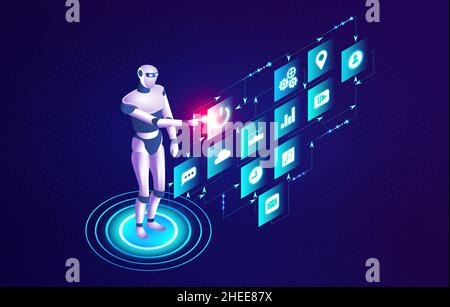 rpa robotic process automation concept with circle icon for website template or landing page ...