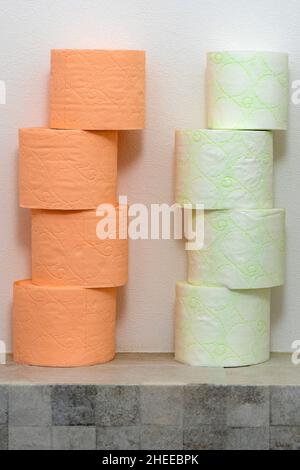 Different types of toilet paper. Rows of Toilet Coils. soft hygienic ...