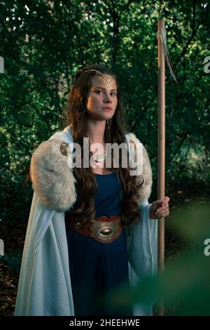 Fallen autumn maple leaf lying on the ground at sunset with space for ...