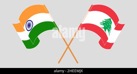 India and Lebanon flags for official meeting against background of ...