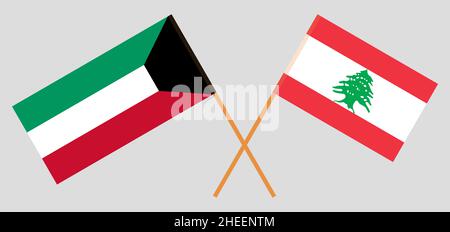 Lebanon and Kuwait flags for official meeting against background of ...