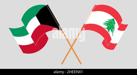 Lebanon and Kuwait flags for official meeting against background of ...