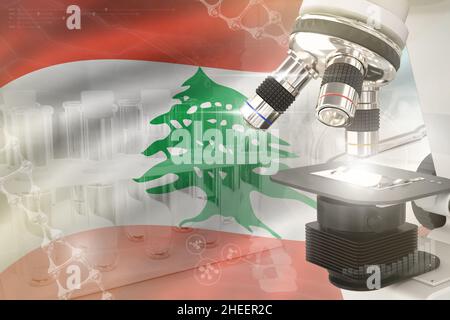 Microscope on Lebanon flag - science development conceptual background ...