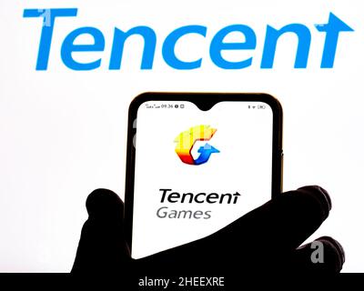 In this photo illustration a Tencent Games logo is displayed on a ...
