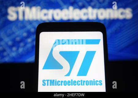 STMicroelectronics Semiconductor manufacturing company logo seen ...