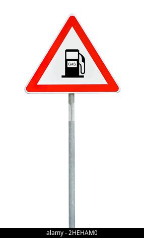 Triangle road sign gas pump Stock Photo - Alamy