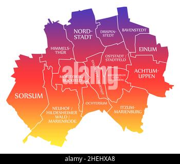 Modern City Map - Hildesheim city of Germany with districts grey DE ...