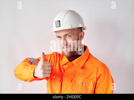 Engineer hands with thumbs up in approval gesture isolated. Engineer ...