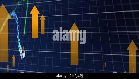 Image of arrows and financial data processing over flag of israel and ...