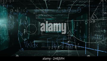 Image of data processing and mathematical equations over screens Stock ...